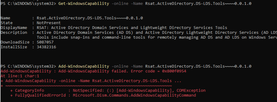 RSAT Tools Installation Error 0x800f0954 – tech journey